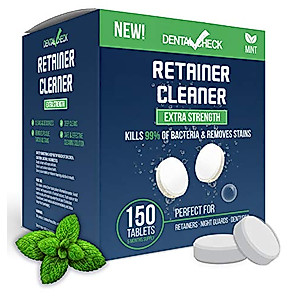 Retainer and Denture Cleaner 150 Tablets, 5 Month Supply Cleaning Tablets Denture Cleaners Remove Bad Odors, Plaque, Stains From Night Guards, Mouth Guards, Dental Appliance