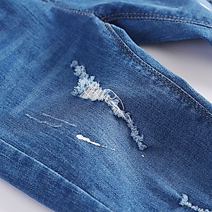 KIDSCOOL SPACE Baby Ripped Jean,Toddler Elastic Waist Distressed Denim Pants,Light Blue,12-18 Months