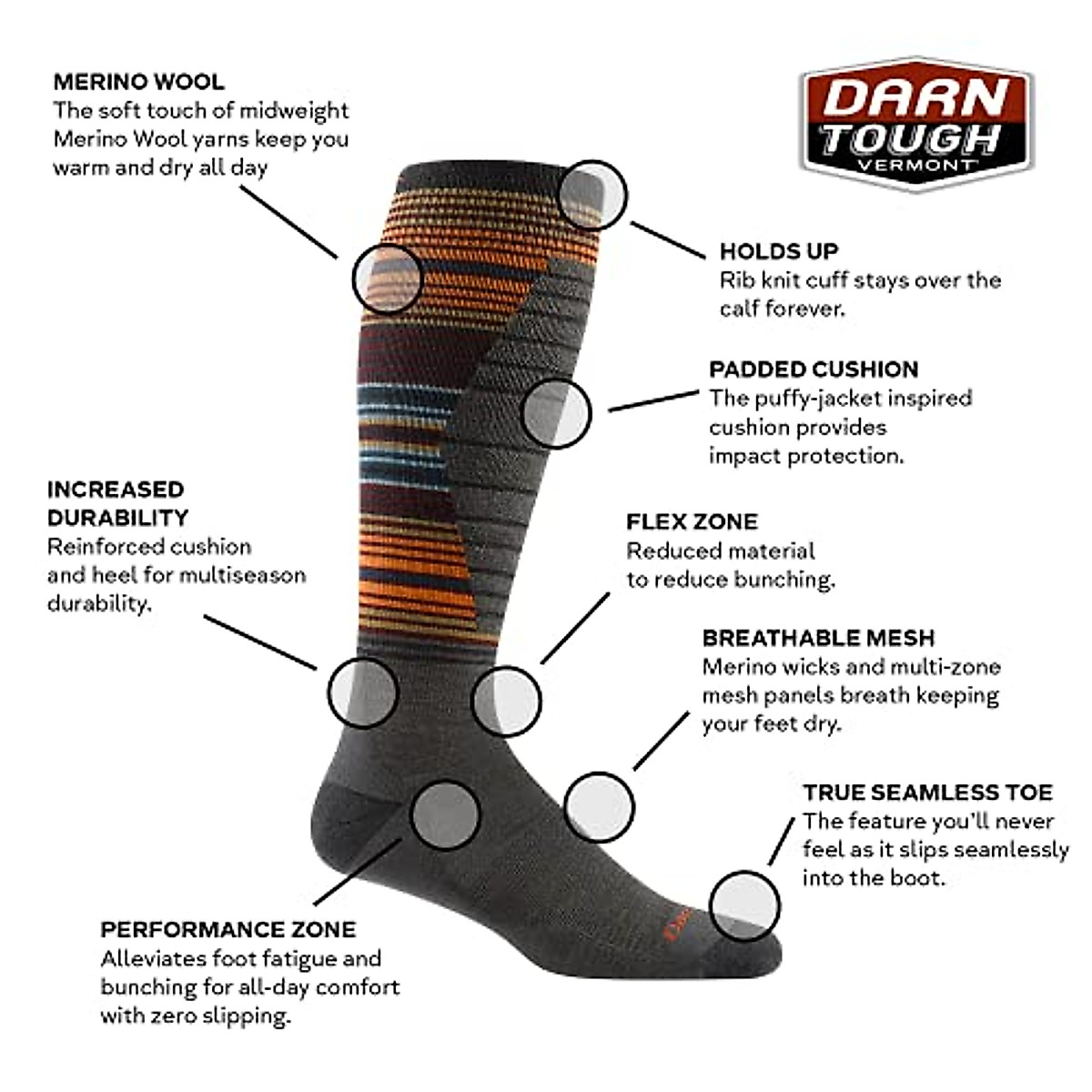 Darn Tough 8016-C-3013-04 Backwoods OTC Lightweight with Cushion w/Padded Shin Charcoal Medium