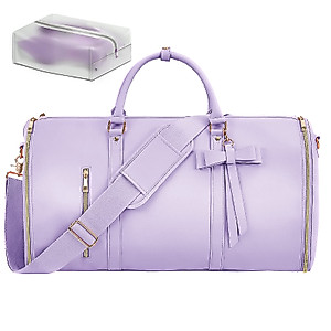 Garment Bags for Travel for Women, Stylish Garment Duffle Bag, Convertible & Foldable 2 in 1 PU Suit Bag For Hanging Clothes, Business Trip Bag With Toiletry Pocket & Shoes Compartment, Purple