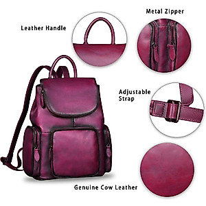 IVTG Genuine Leather Backpack for Women Vintage Real Leather Rucksack Fashion Backpack Purse Daypack Bag High Capacity (Purple)