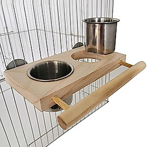 homozy Bird Feeding Dish Cups with Wooden Platform for Parrot Parakeets Cockatiels