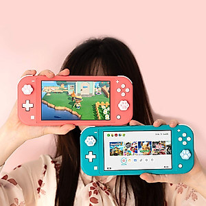 GeekShare Cat Paw Shape Thumb Grip Caps Soft Silicone Joystick Cover Compatible with Switch/OLED/Switch Lite,4PCS (Pink & Blue)