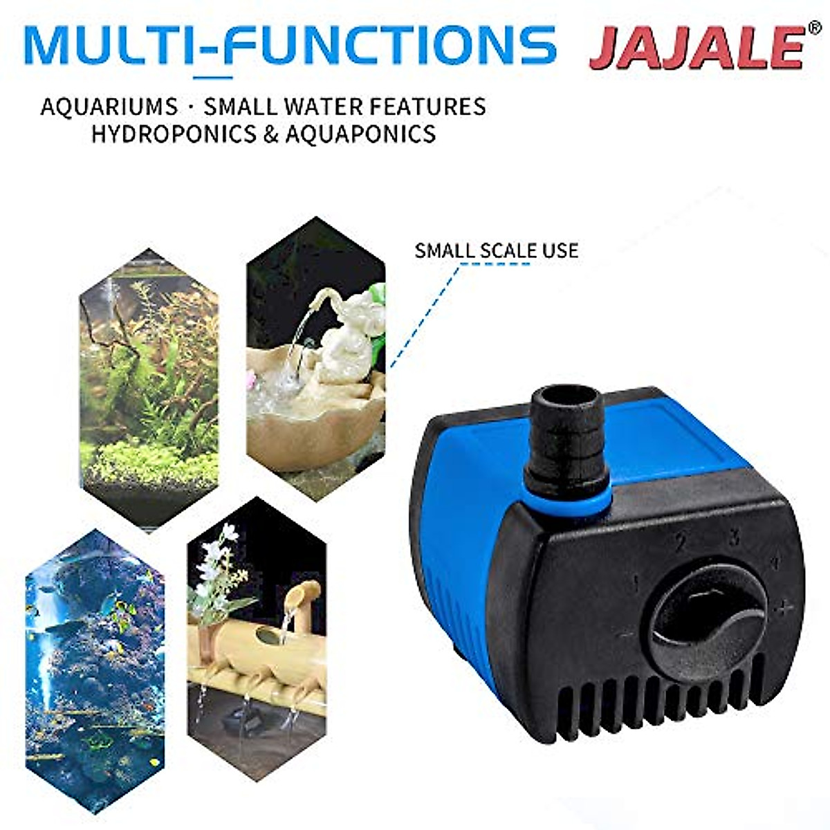 JAJALE 66 GPH Submersible Water Pump Ultra Quiet For Pond,Aquarium,Fish Tank,Fountain,Hydroponics