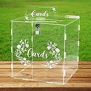 Wedding Card Box Acrylic Clear Card Boxes with Lock Gift Card Box Money Box Holder for Wedding Reception Anniversary Birthday Graduation Decorations