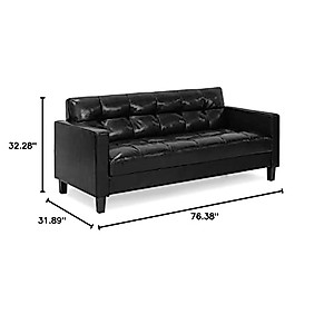 Furinno Brive Contemporary Tufted Faux Leather 3-Seater Sofa Couch for Living Room, Black Faux Leather