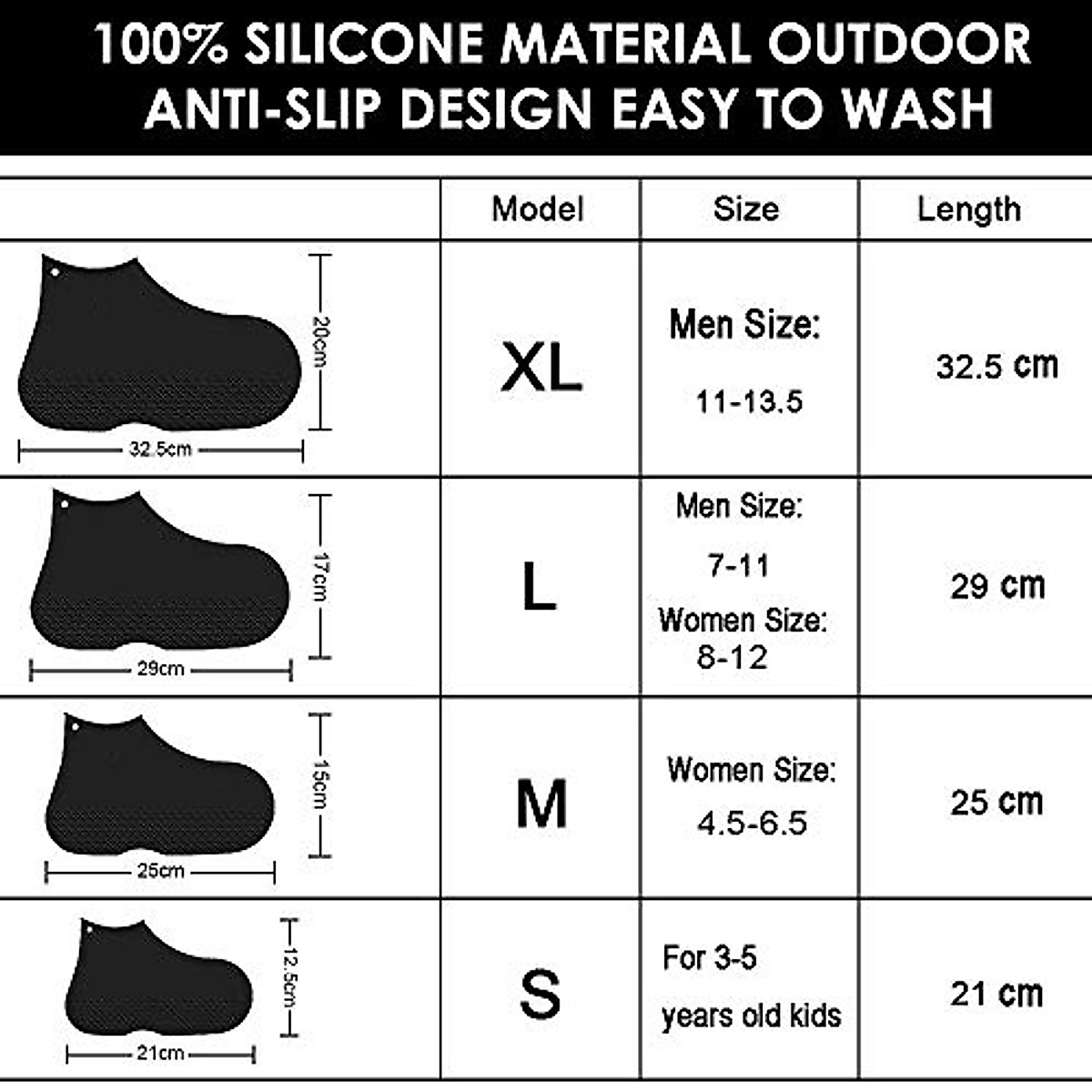 LEGELITE Reusable Silicone Waterproof Shoe Covers, No-Slip Silicone Rubber, Reusable Overshoes Protectors for Kids, Men and Women