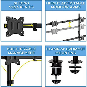 Stand Steady Clamp-On 6 Monitor Mount Desk Stand | Height Adjustable Monitor Stand with Full Articulation VESA Mount | Fits Most LCD/LED Monitors 17-27 Inches | Six Monitor Arm (Black)