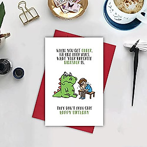 Funny Birthday Card, Humorous Adult Dinosaur Card, Hilarious Dinosaur Bday Card for Friends Him Brother...