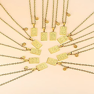 Zodiac Sign Necklace for Women Constellation Tarot Card Pendant Double Sided Gold Stainless Steel Waterproof NonTarnish Friendship Jewelry Gift（Pisces）