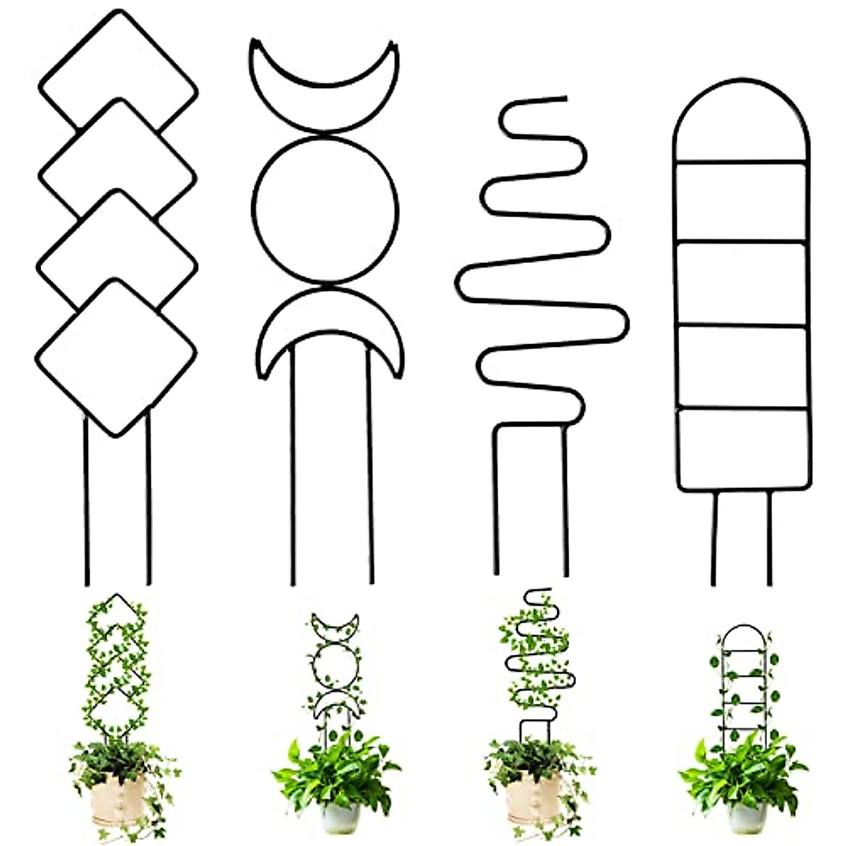 YEXEXINM 4 Pcs Indoor Plant Trellis for Climbing Plants -16inch Garden Metal Trellis for Potted Plants Outdoor Plant Support Stake for Small Planter Flowers Vegetables Rose Vine Pea Ivy