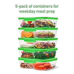 Sistema NEST IT Meal Prep Containers | 870 ml | Airtight Food Storage Containers with Compartments & Lids | BPA-Free | Green | Recyclable with TerraCycle® | 5 Count, White