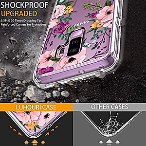 LUHOURI Samsung Galaxy S9 Plus Case Clear with Design for Girls Women,Shockproof Hard PC Cover and Soft TPU Bumper Slim Fit Protective Phone Case for Galaxy S9+ Plus 6.2 inch Purple Blossoms