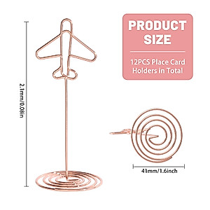 CHGCRAFT 12PCS Table Number Holders Airplane Shape Place Card Holders Metal Name Card Holders Table Number Stands Table Photo Picture Holders for Party Weddings Resturants, Rose Gold