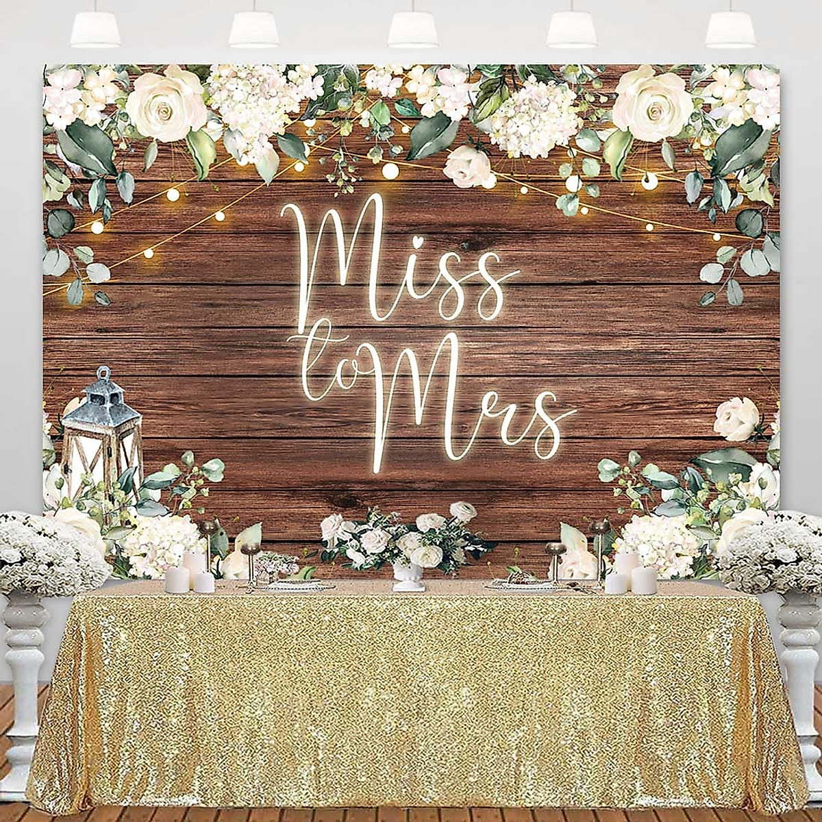 Sensfun Miss to Mrs Bridal Shower Backdrop Rustic White Floral Wooden Wedding Photography Background Vinyl Engagement Party Cake Table Decorations Banner Photo Booth 7x5ft