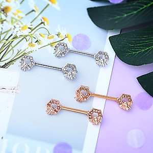 Melighting Dainty Bee Nipple Rings 14G Surgical Steel 316L 2pcs Nipple Barbell CZ Nipple Piercing Jewelry Nipple Ring for Women Body Piercing Jewelry 14mm