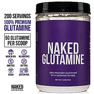 Pure L-Glutamine Made in The USA - 200 Servings - 1,000g, 2.2lb Bulk, Vegan, Non-GMO, Gluten and Soy Free. Minimize Muscle Breakdown & Improve Protein Synthesis. Nothing Artificial