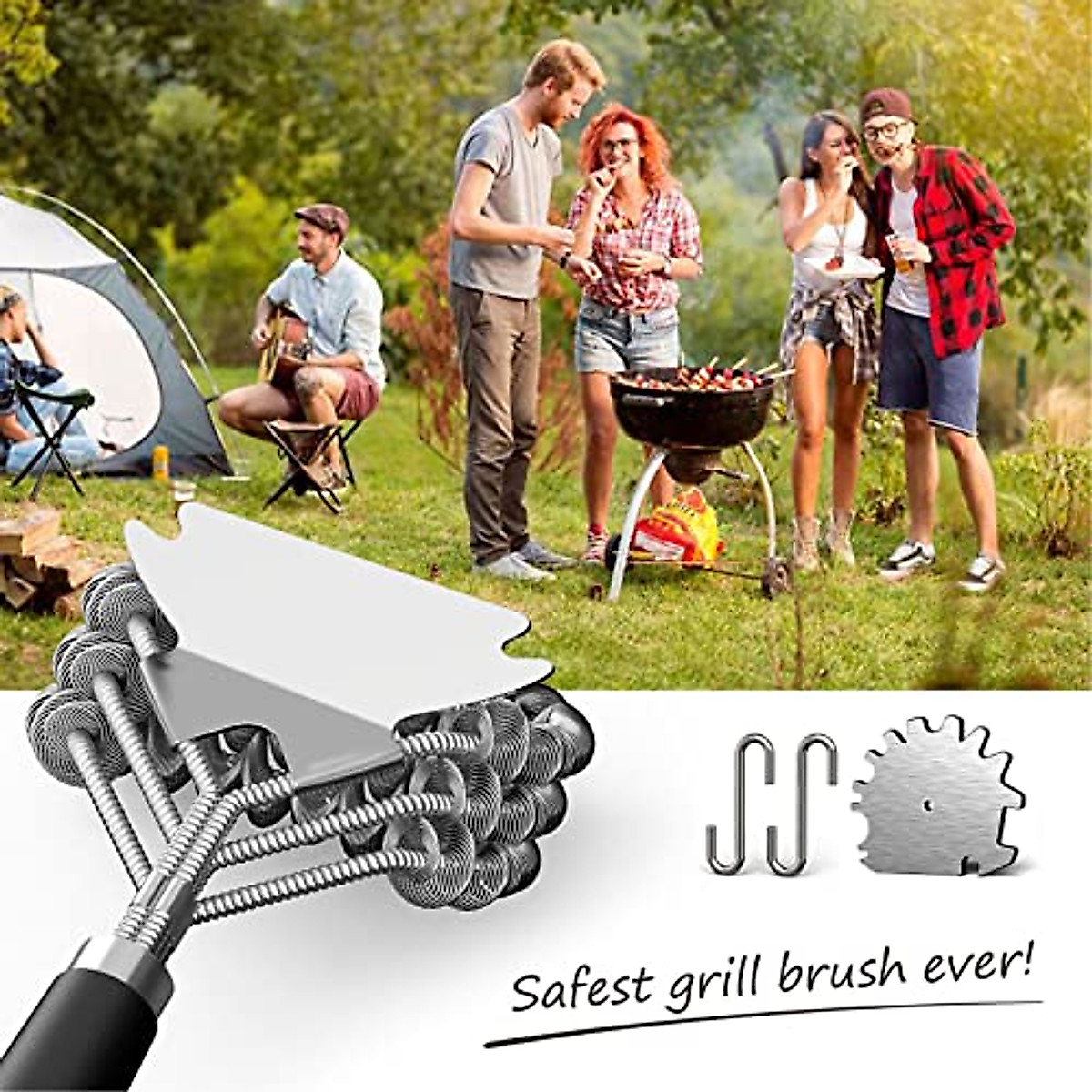 Grill Brush and Scraper Bristle Free, Strong Handle Complete Grill Cleaning Set for Outdoor Grill, BBQ Accessories with Hanging Hook BS5219