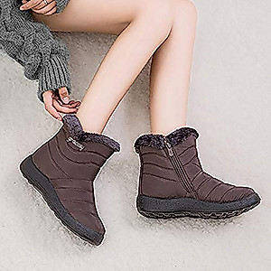 gracosy Snow Boots for Women, Warm Ankle Bootie Waterproof Outdoor Snow Anit-Slip Boots Slip On Lined Winter Shoes for Ladies Brown 11