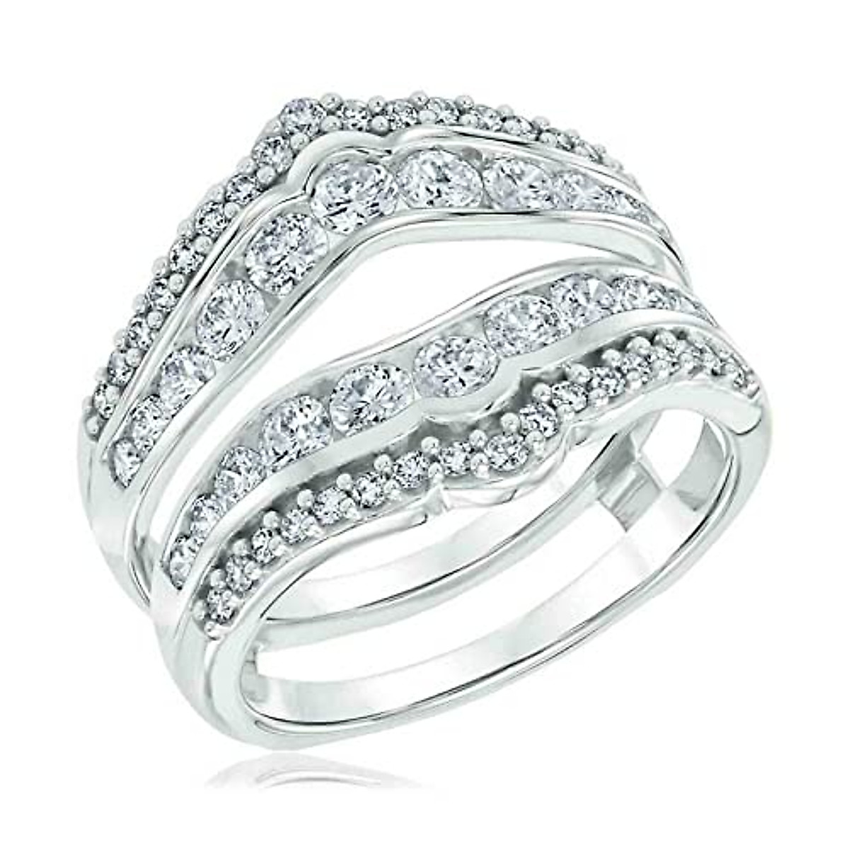 DRISHYA FASHION 1.80 Ct Round Cut Simulated Diamond Wedding Anniversary Ring 14k White Gold Plated Enhancer Ring Guard (5)