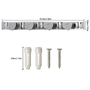 Homelove Mop and Broom Holder Wall Mount,20" Installation Heavy Duty Broom Mop Hanger Organizer for Home, Kitchen,Closet,Garden,Garage, Laundry (4 Racks 5 Hooks) Grey
