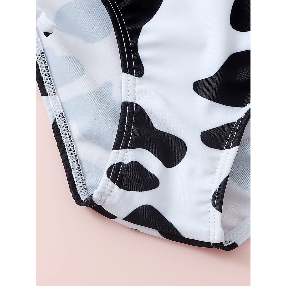 Milumia Girl's Cute Swimsuits Cow Print Wrap Knot Side Bikini Set 2 Piece Criss Cross Bathing Suit Black and White 11-12 Years