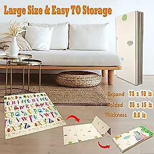 Play Mat, Baby Foldable Play Mat Crawling Mat Extra Large Foam Mat Reversible Baby Crawling Mat Non Toxic Waterproof for Infants Toddlers Thicker
