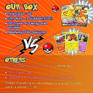 Ultra Rare PKMN Cards Starter Pack - 10 Holo, 2 Ultra Rare, 50 Assorted Cards with Deck Box – No Duplicates - Limited Edition | Surprise Your Friends & Boost Your Collection and Battle Skills- 62 Pack