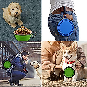 Large Collapsible Dog Bowls, 34oz Portable Foldable Travel Water Bowl Food Dishes with Carabiner Clip for Traveling, Hiking, Walking, 2 Pack (Purple+Green)