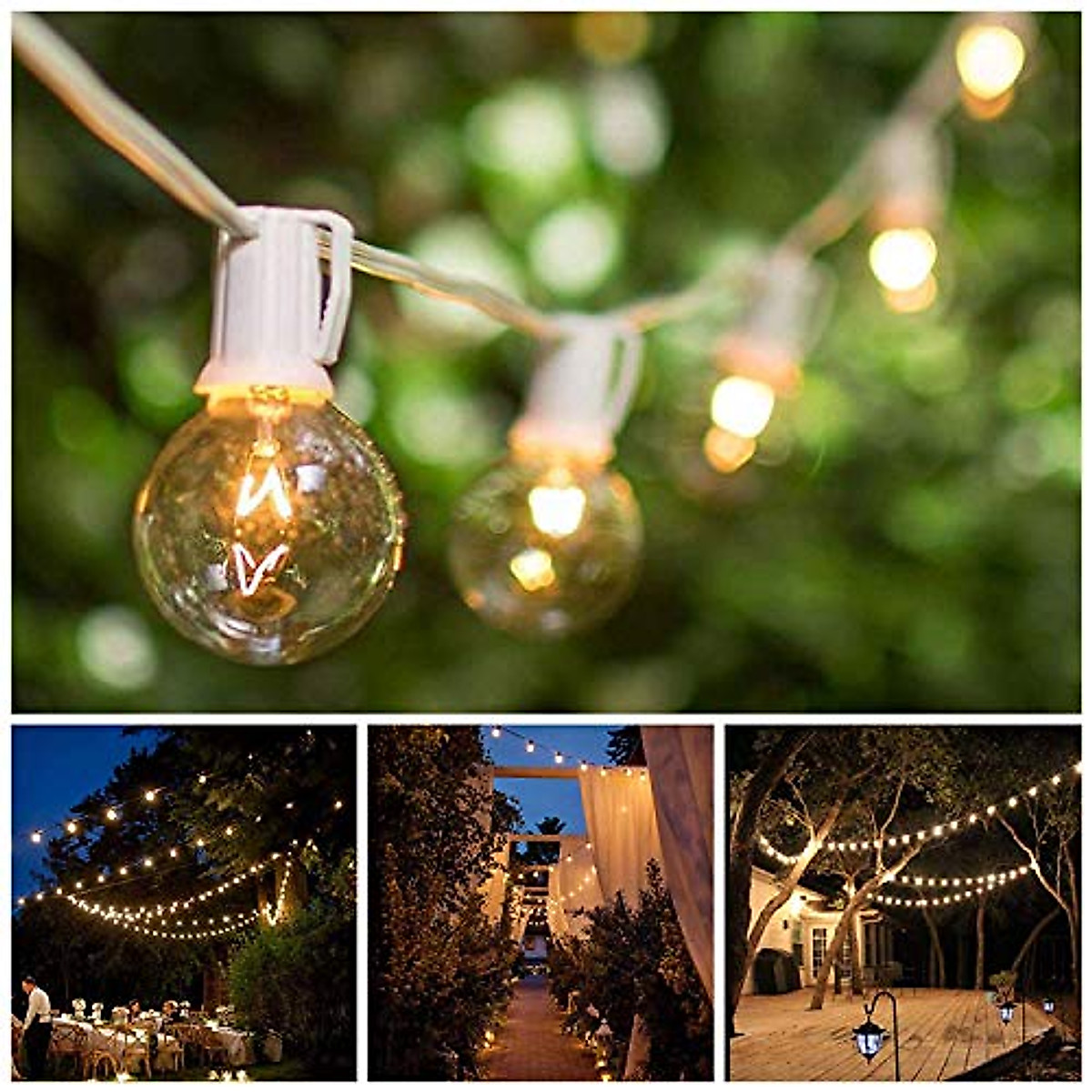 GOOTHY 25Ft Outdoor String Lights with 27 G40 Clear Lights Bulbs (2 Spare), Patio Hanging String Lights for Indoor Outdoor Garden Decor, C7/E12 Base,Connectable Globe String Lights - White Wire