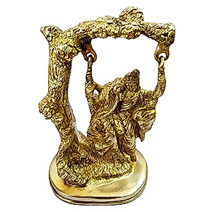 GURU JEE™ Radha Krishan Ji Ki Murti Brass Statue Radha Krishna Idol On Jhula Swing for Gifts Showpiece Pooja Mandir Temple