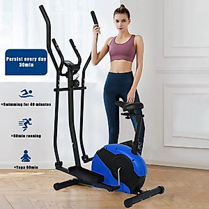 USYFAKGH Elliptical Exercise Machine, Elliptical Machine for Home Use, Adjustable Elliptical, with Rate and LCD Monitor, 220.46Lb Weight Capacity (Blue, 1208)