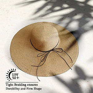 Beach Hats for Women, Straw Hats for Women Sun Hat Floppy, Wide Brim Hats for Women Foldable UPF 50+ UV Protection Summer Hat Khaki