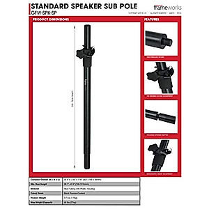 Gator Frameworks Standard Subwoofer/Speaker Extender Pole and 20mm Adapter; Fits M6 Threading (GFW-SPK-SP),Black
