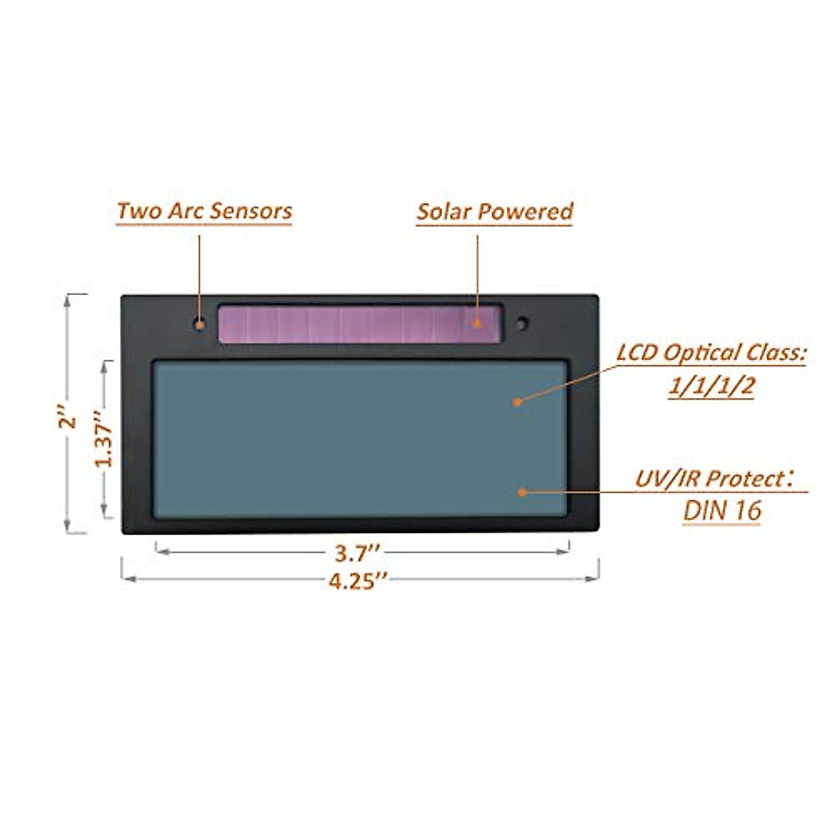 Tefuawe Auto Darkening Welding Lens, True Color Blue Technology, Shade 10, 2x4.25 with 2pcs Replacement Outside Cover Lens for Pipeliner Welding Hood