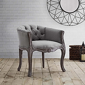 Modway Crown French Vintage Barrel Back Tufted Upholstered Fabric Dining Armchair in Light Gray
