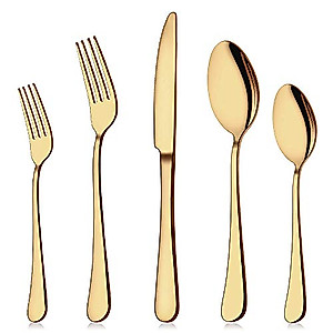 Gold Silverware Set, 20-Piece Flatware Set Aisoso Stainless Steel Cutlery Kitchen Utensil Set Tableware Service for 4
