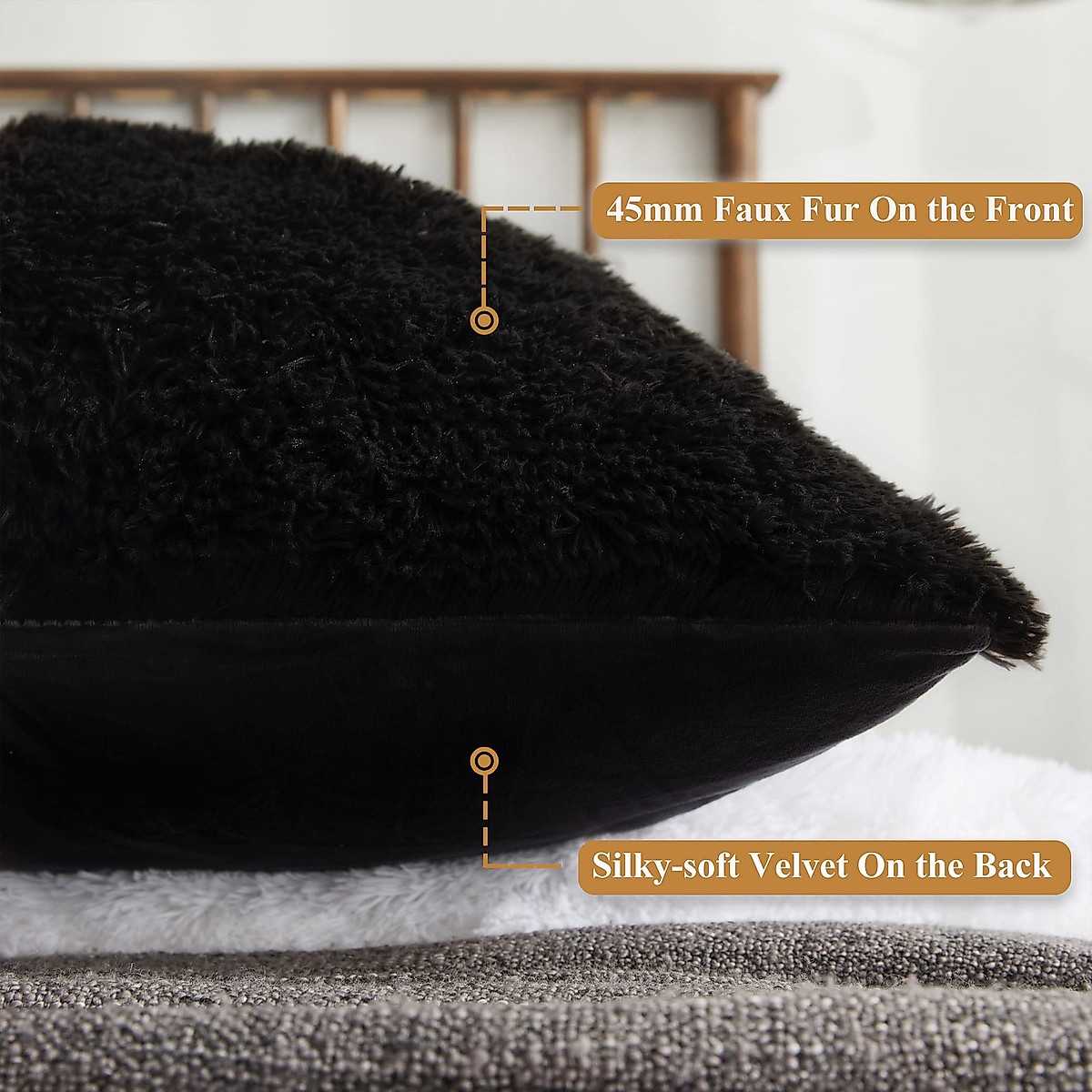 XeGe Soft Plush Body Pillow Cover, 20x54 Big Fluffy Body Pillowcase, Boho Faux Fur Fuzzy Long Decorative Pillow Sham for Bedroom Sofa Couch, Solid Shaggy Throw Bed Pillow Case Black