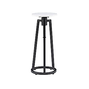 Powell White Marble Top Drink Industrial Style Black Metal Adjustable Height Base Muriel Side Table