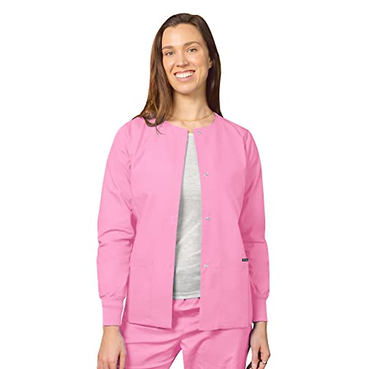 Adar Universal Scrubs for Women - Round Neck Warm-Up Scrub Jacket - 602 - Sherbet - XL