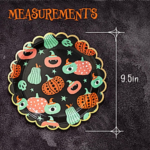 Confettiville Halloween Paper Plates, 50-Count Disposable Halloween Dinner Plates, Scalloped, Party Supplies, Funky Pumpkins, Black