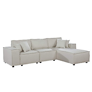 YOPTO 104" L-Shaped Sofa with Reversible Chaise,Convertible Pull-Out Sleeper Couch with Removable Back Cushions and Accent Pillows, for Small Space Living,Beige