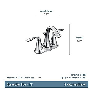 Moen Eva Chrome Two-Handle Centerset Bathroom Sink Faucet with Drain Assembly for 3-hole Installation Setups, 6410