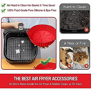 Altalsby Air Fryer Silicone Liner 2 Pack, 8 inch Non-Stick Reusable Air Fryer Basket Liners for 3-5 QT Baskets, Airfryer Silicone Pot for Ninja Air Fryer, Oven Microwave Accessories, Red