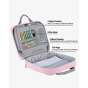 egiant 3 Inch 3 Ring Zipper Binder with Shoulder Strap & Durable Handle & Multi-Pocket - 3" Binder with Zipper for School Girl & Boy,Compatible with 13-Inch MacBook/Tablet-Patent Design Pink