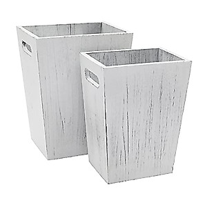 Farmlyn Creek 2 Piece Rustic Bathroom Trash Can Set with Handles for Bedroom, Living Room, Office (White-Washed, 2 Sizes)
