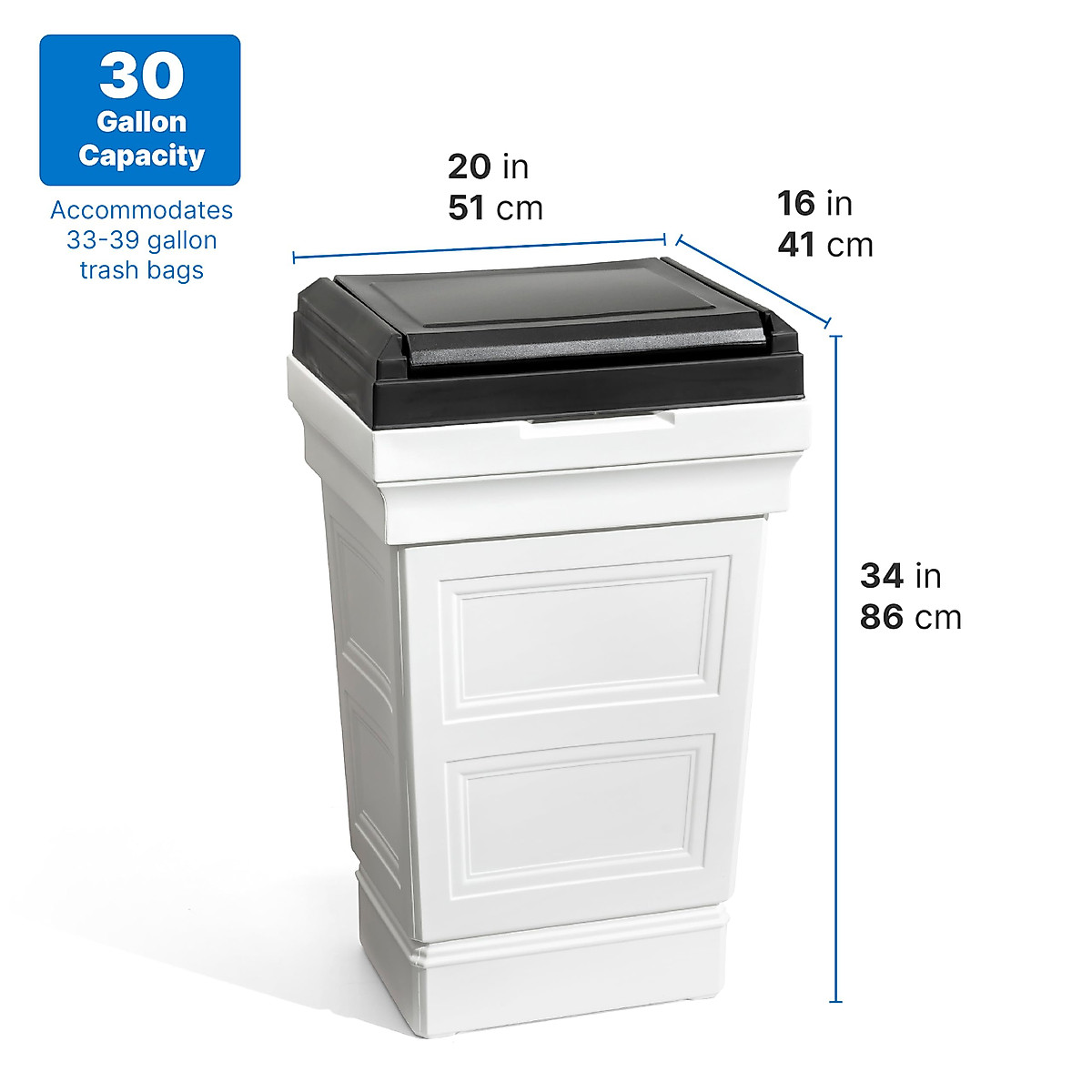 Step2 Atherton Large Garbage Container, Indoor/Outdoor Durable & Stylish Trash Can with Lid, Weather-Resistant, Classic White