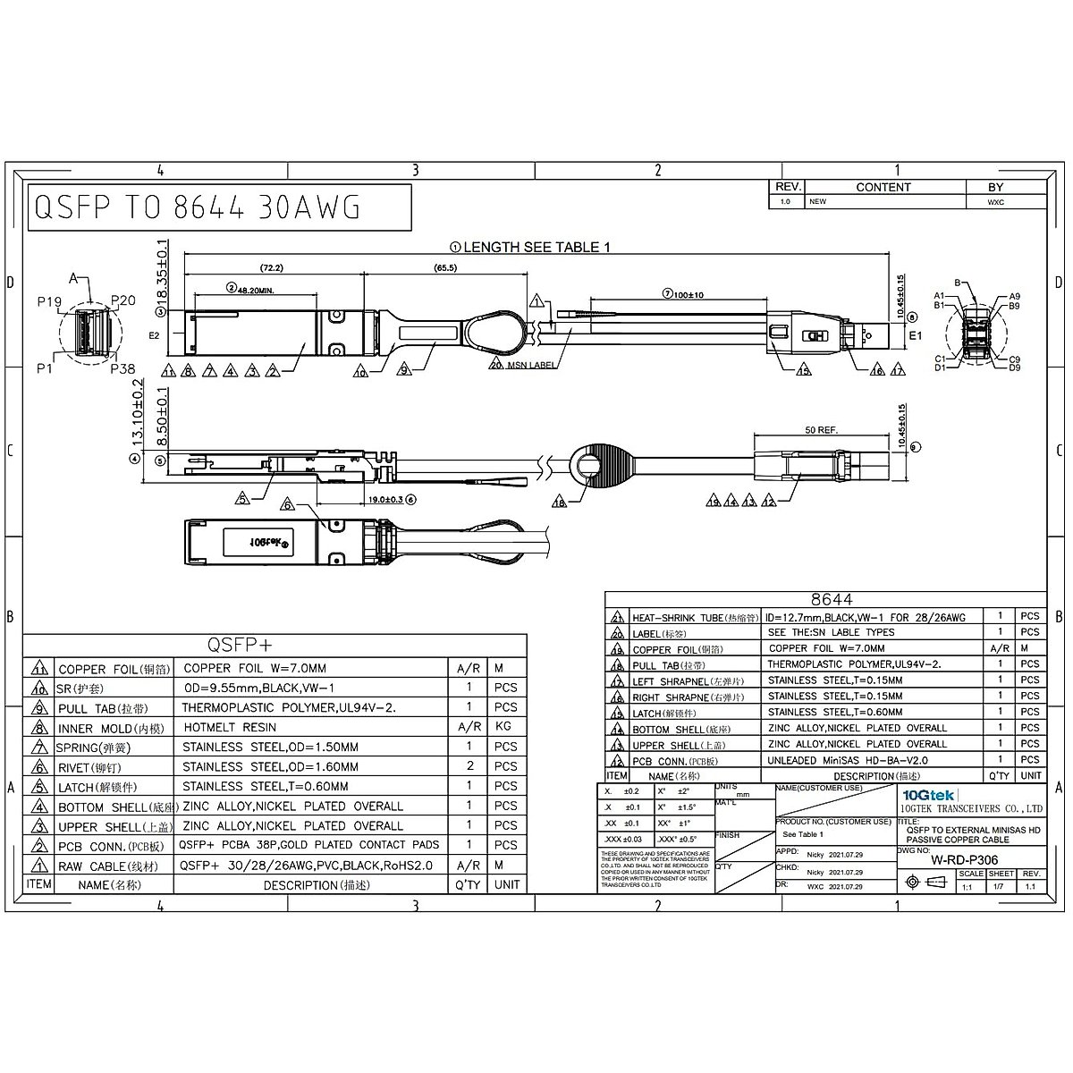 SFF-8644 to Mini SAS SFF-8088 HD Cable, 6Gbps External 26Pin SAS2.0 Hybrid Cable Attached SCSI for Raid Systems, DataCenter, Servers, Workstations and Desktops, 100-Ohm, 2-Meter(6.6-ft)
