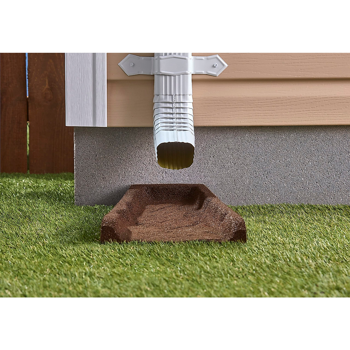 Rubberific Premium Rubber Downspout Splash Block Rain Guard Stone Textured Drain Extender (Brown)