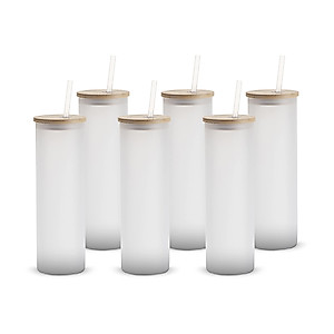 MHM Sublimation Glass Blank Tumbler Skinny Frosted 20oz and 25oz with Bamboo Lid and Straw (Frosted, 20oz)